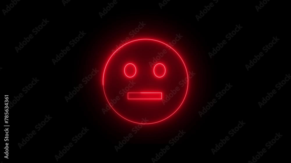 Neon emoji face, crying sign and sad face animation on black background ...