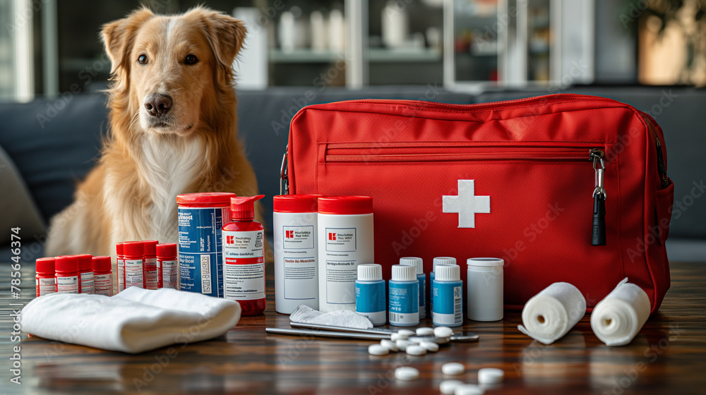 Pet First Aid Kit: A colorful first aid kit is stocked with essential ...