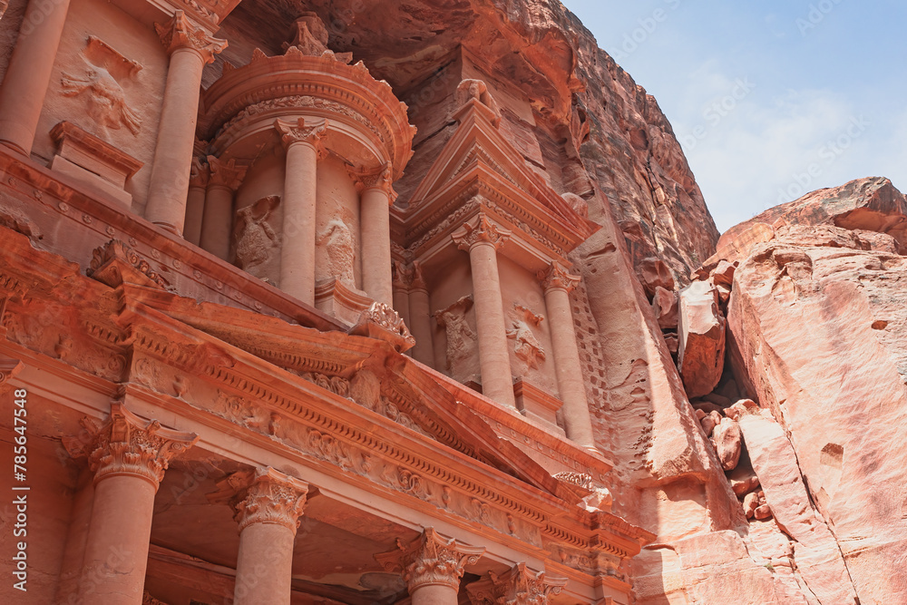 Side view of the entrance portal to the Treasury in the Petra ...