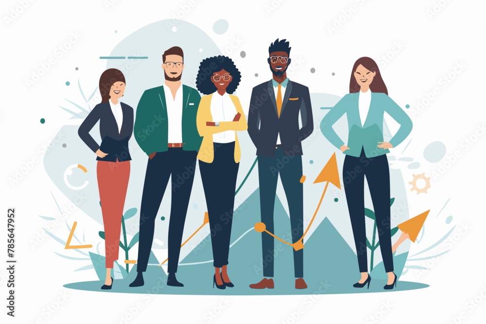 Diverse Team of Five Experts Standing in Front of Rising Path ...