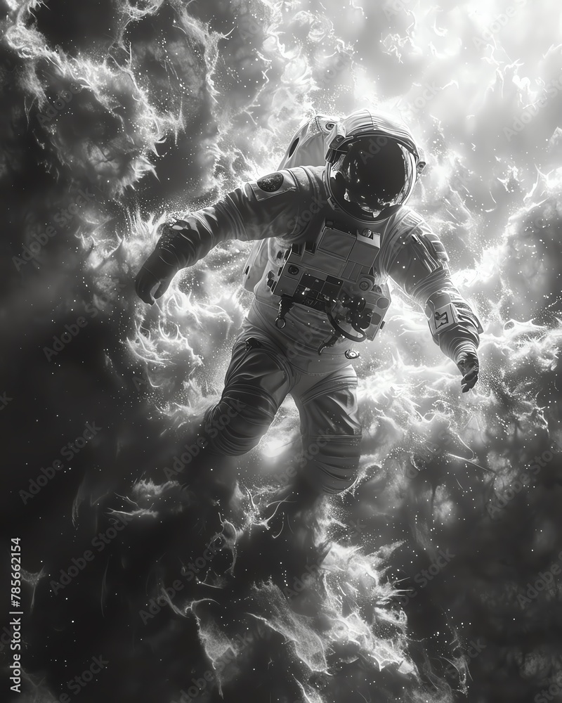 Craft a spinetingling scene of terror in the depths of space, focusing ...