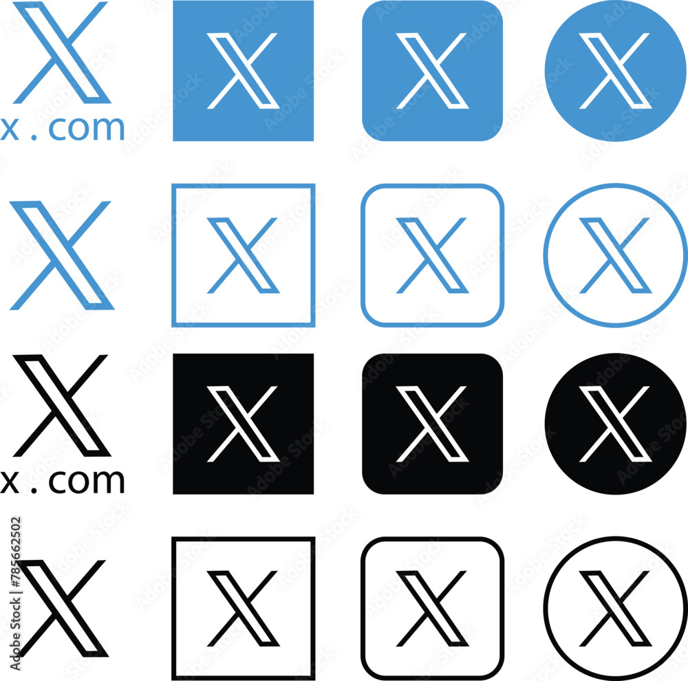 New Twitter x.com icon set blue or black. Popular social media button ...