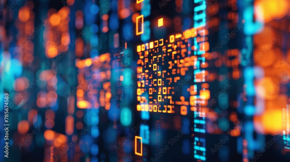 Glitchy QR codes flickering on a digital screen AI generated ...