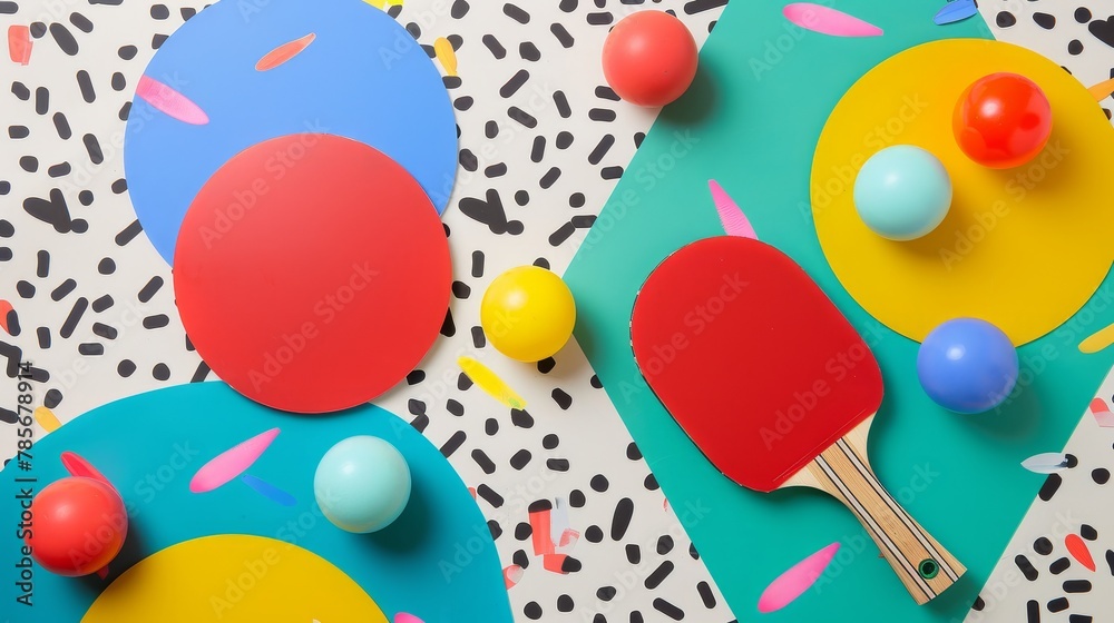 Ping pong paddles and balls in a retro Memphis-inspired pattern AI ...