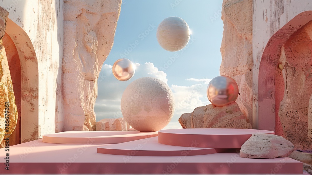 Quirky 3d interpretation of levitating shapes in a surreal setting AI ...