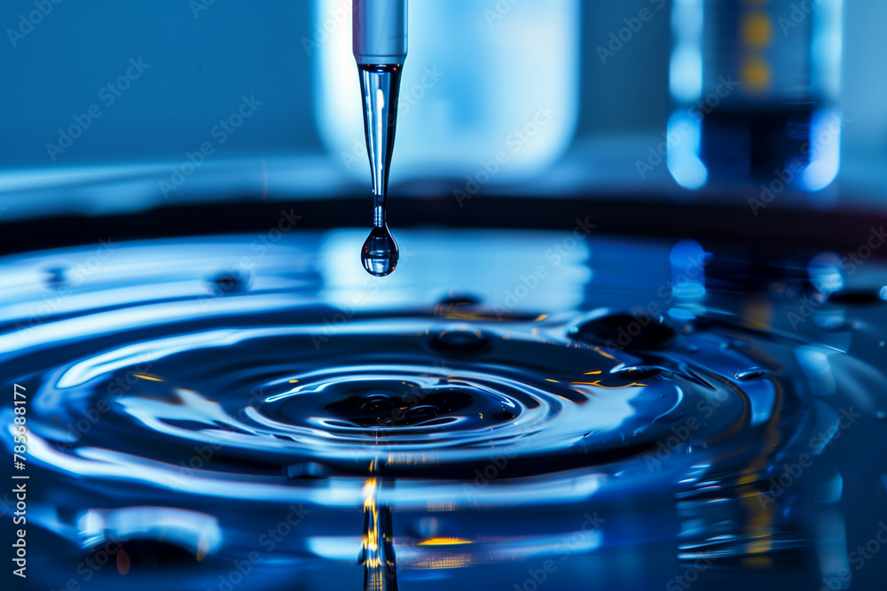 controlled movement of a single drop of liquid exiting a pipette tip ...