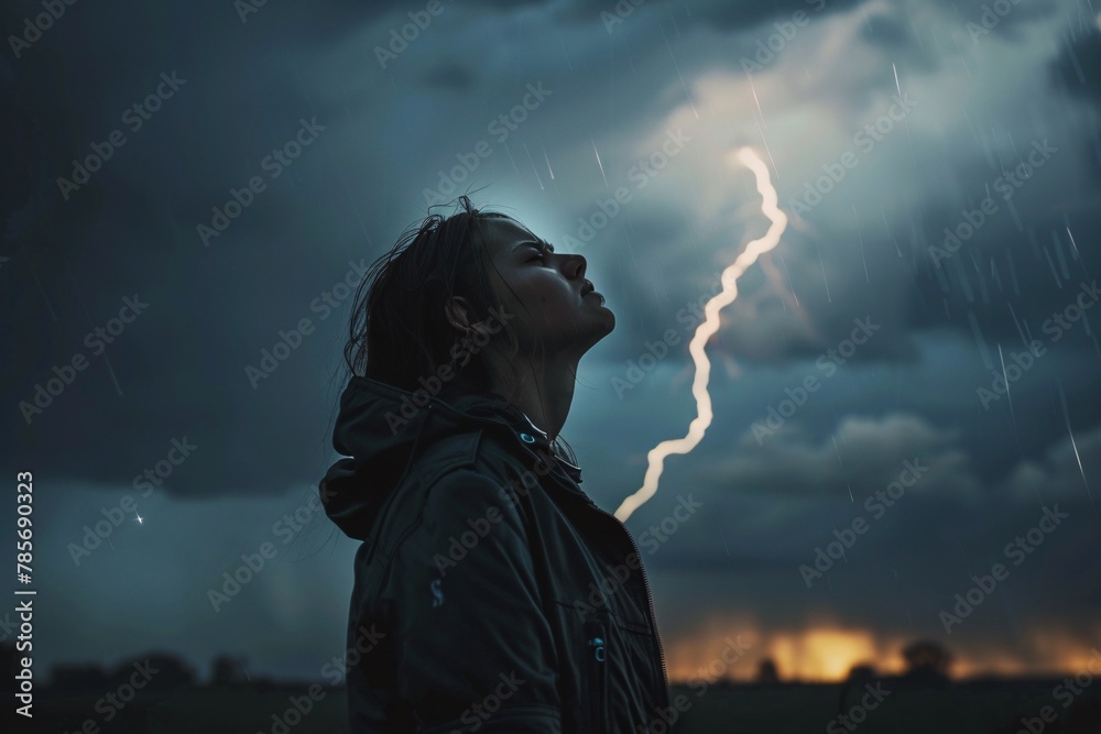 Intense photo person struck lightning intense emotion fear awe ...