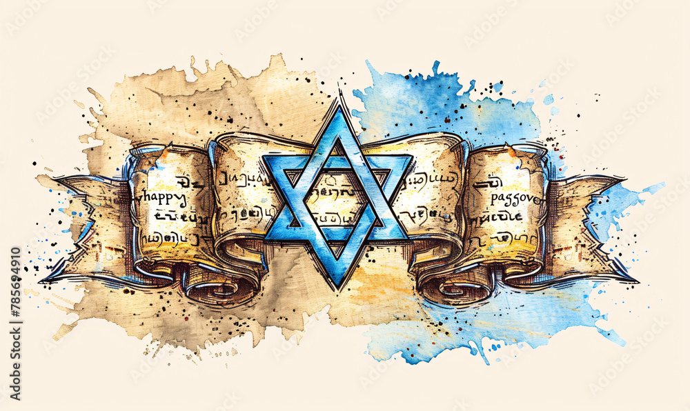 Old torah scroll with Star of David isolated on white background ...
