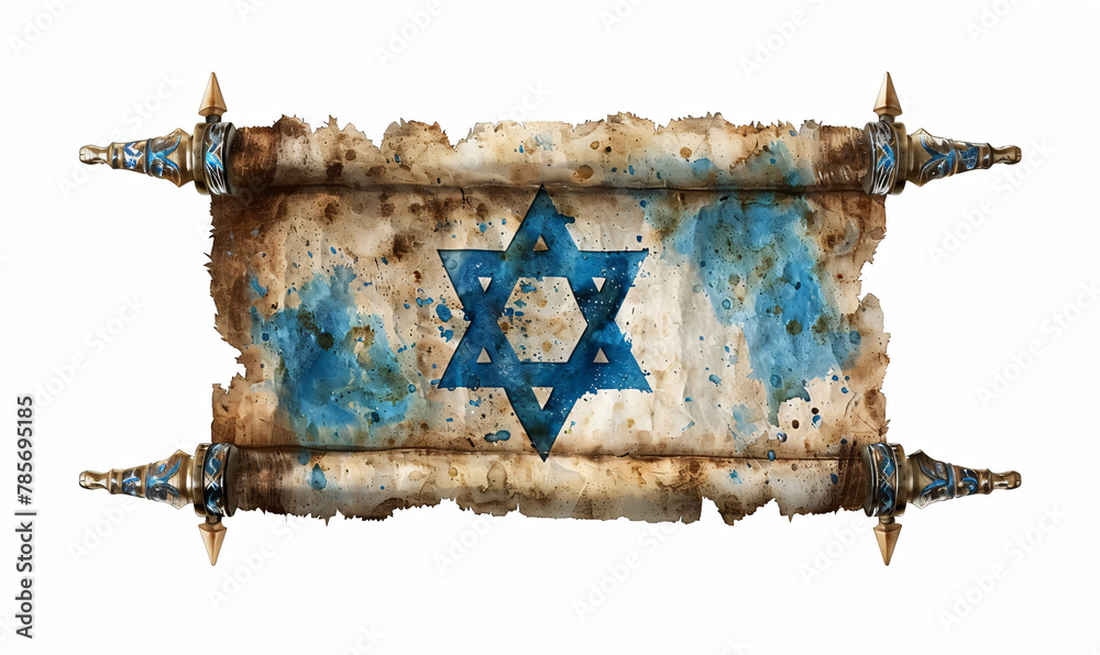 Old torah scroll with Star of David isolated on white background ...