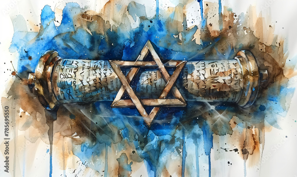 Old torah scroll with Star of David isolated on white background ...