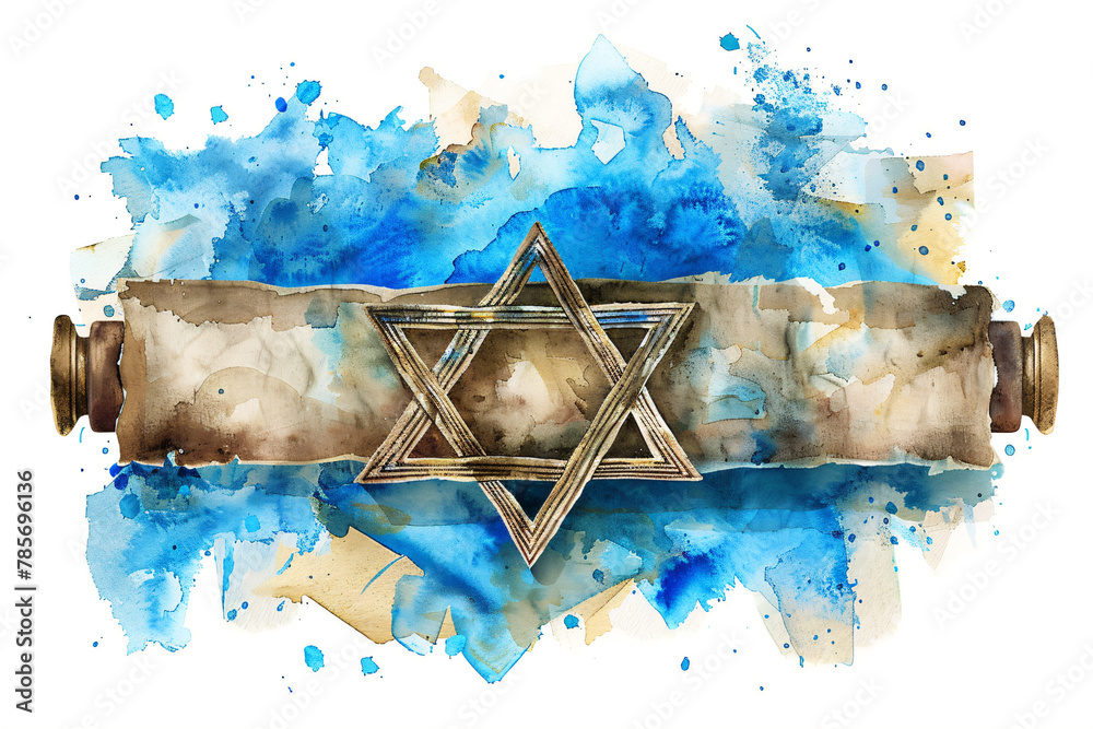 Old torah scroll with Star of David isolated on white background ...