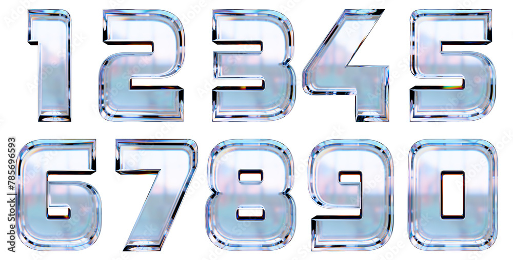 Set of 3d transparent glossy digits with dispersion effect. Rainbow ...