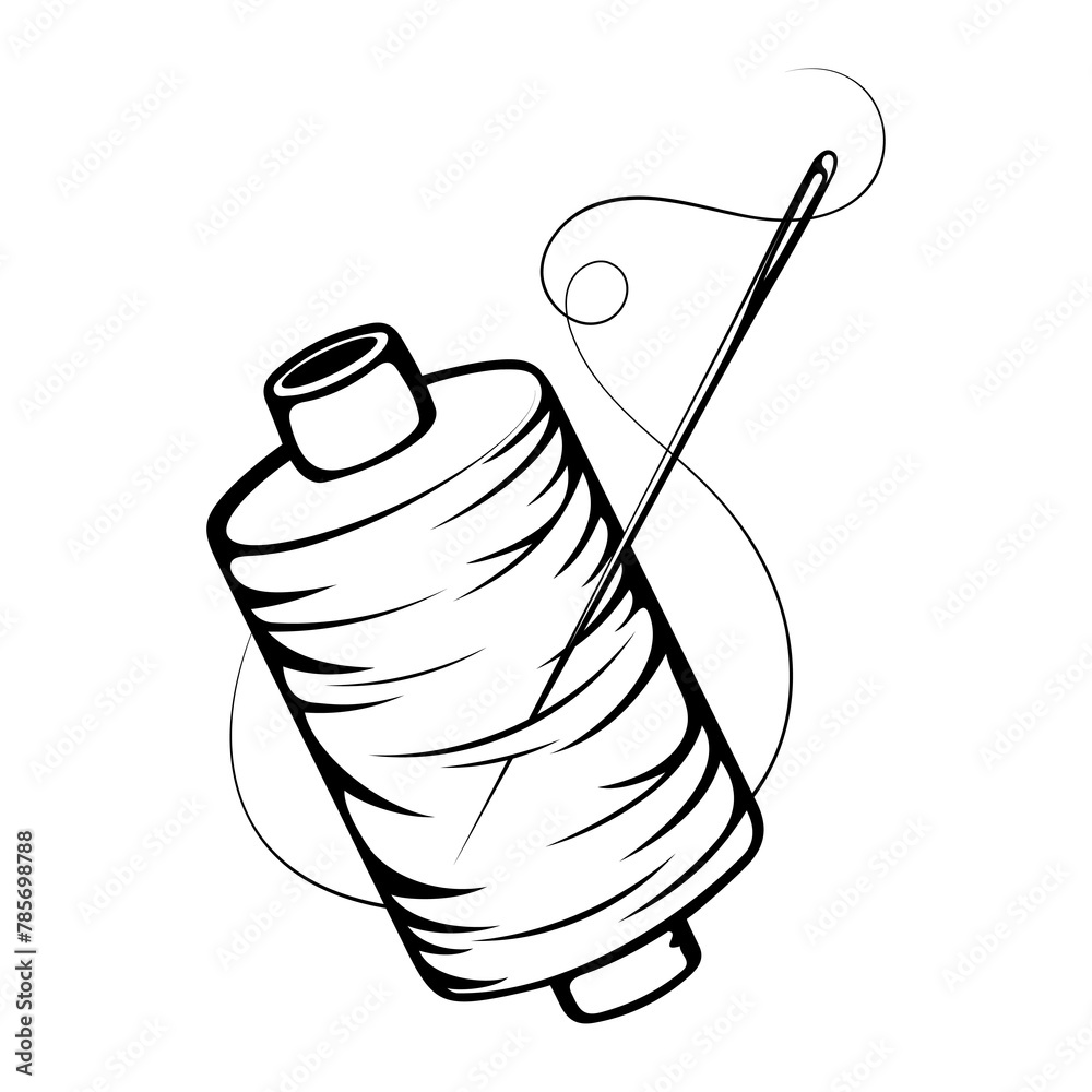 Spool of thread and sewing needle. Symbol for sewing and cutting Stock ...