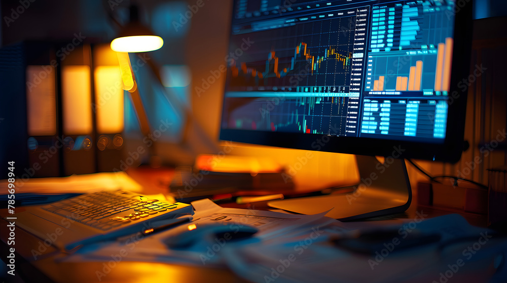 A meticulously organized office desk with financial reports stock ...