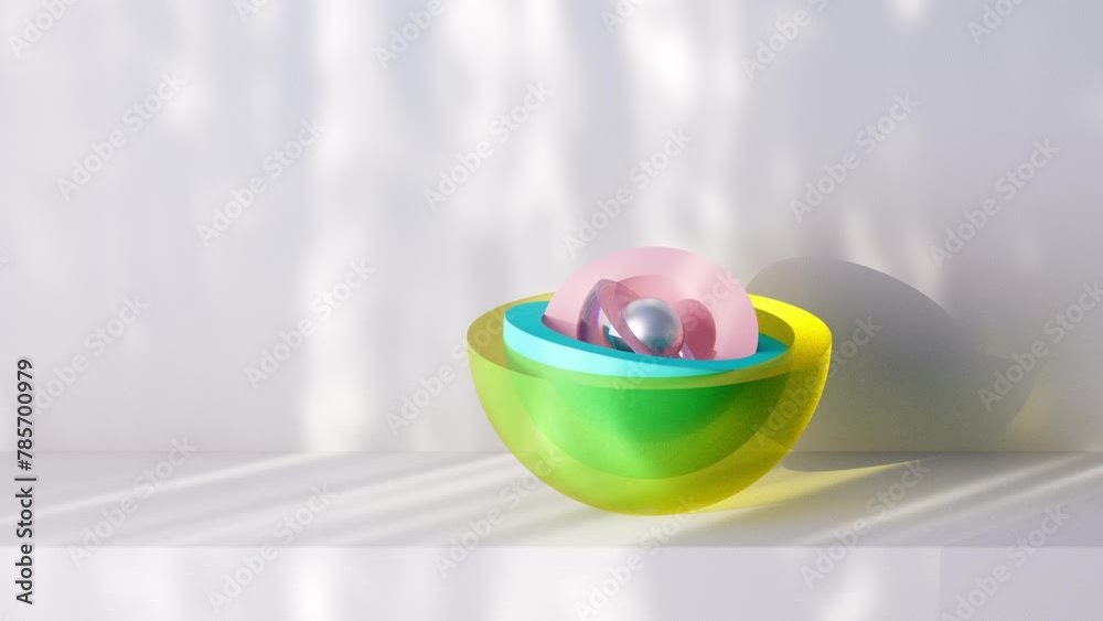 3D loop animation of rotation hemispheres with different materials and ...