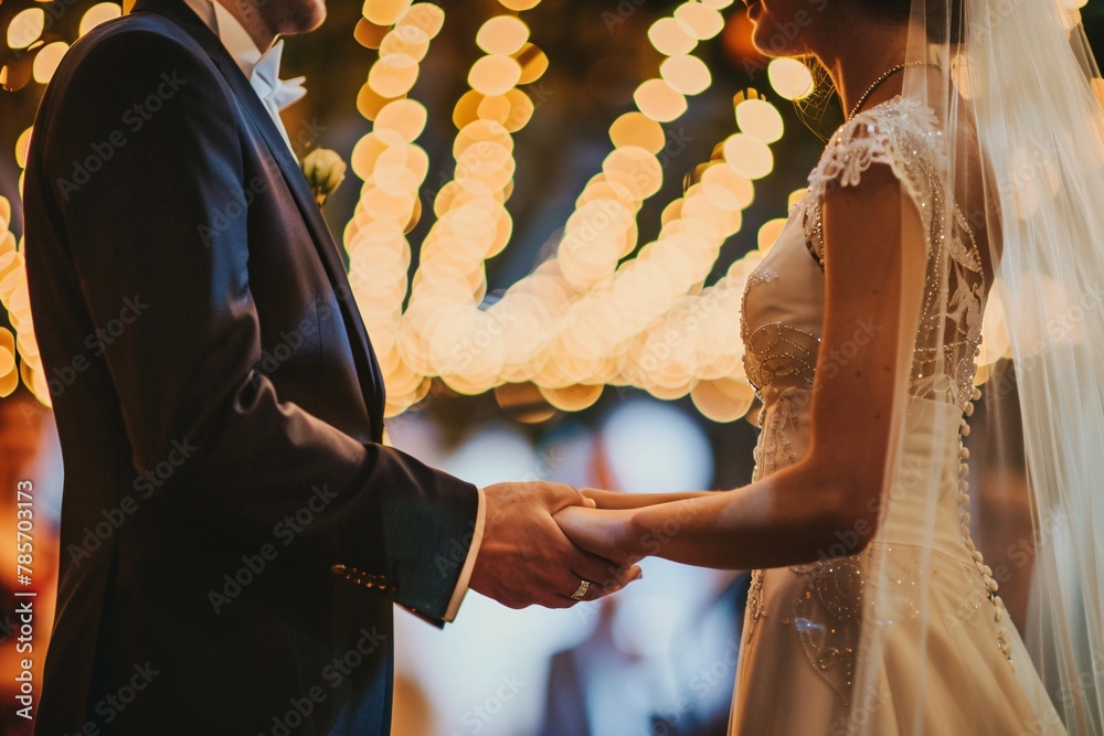 Detailed shot of a bride and groom exchanging wedding vows ...