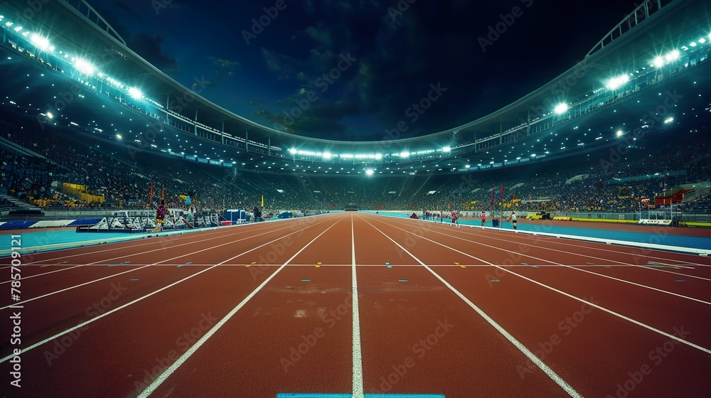 Track and field track in a big arena made with Ai generative technology ...