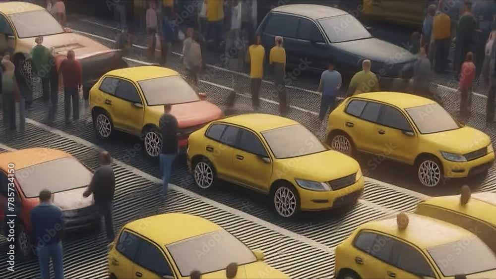 Сity taxi. Yellow cab at the airport crowd of people queuing for the ...