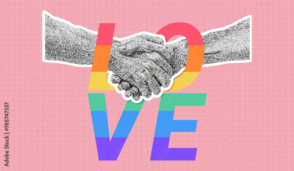 LGBTQ pride month collage of mens intertwined hands and and the rainbow ...