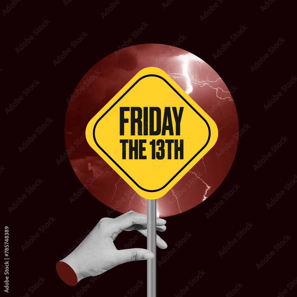 Friday the 13th poster, stormy background, Crisis Ahead, sign ...