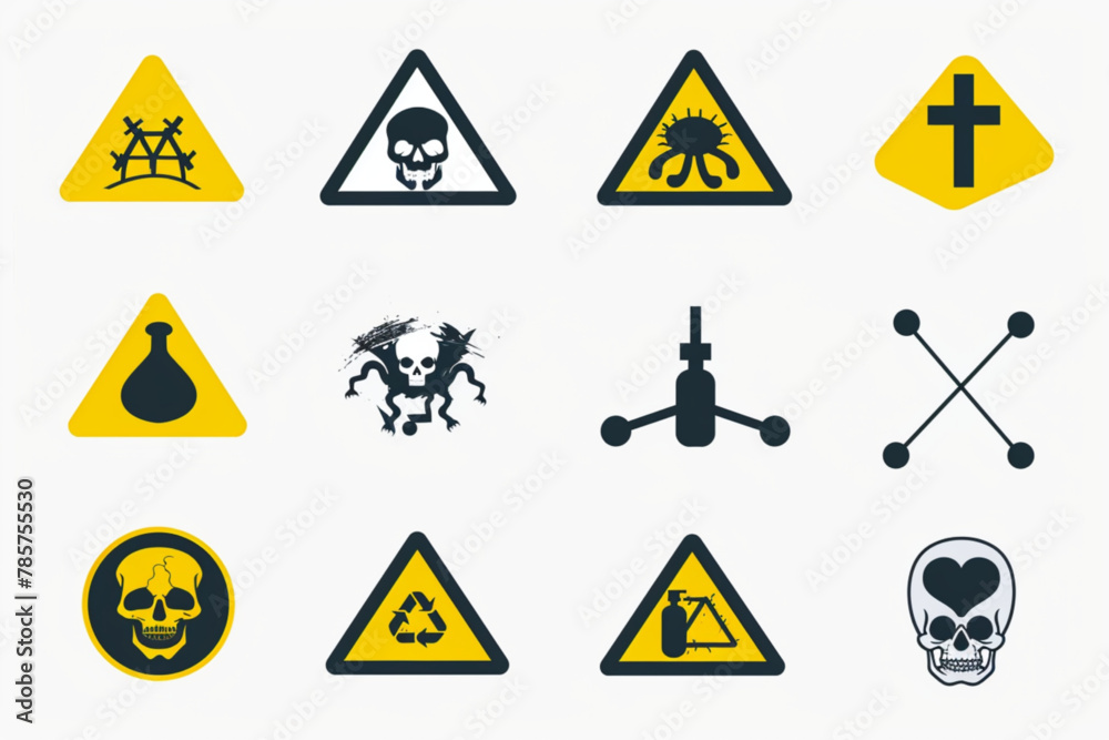 Danger, warning sign icon set. Poison, toxic, biohazard caution sign ...