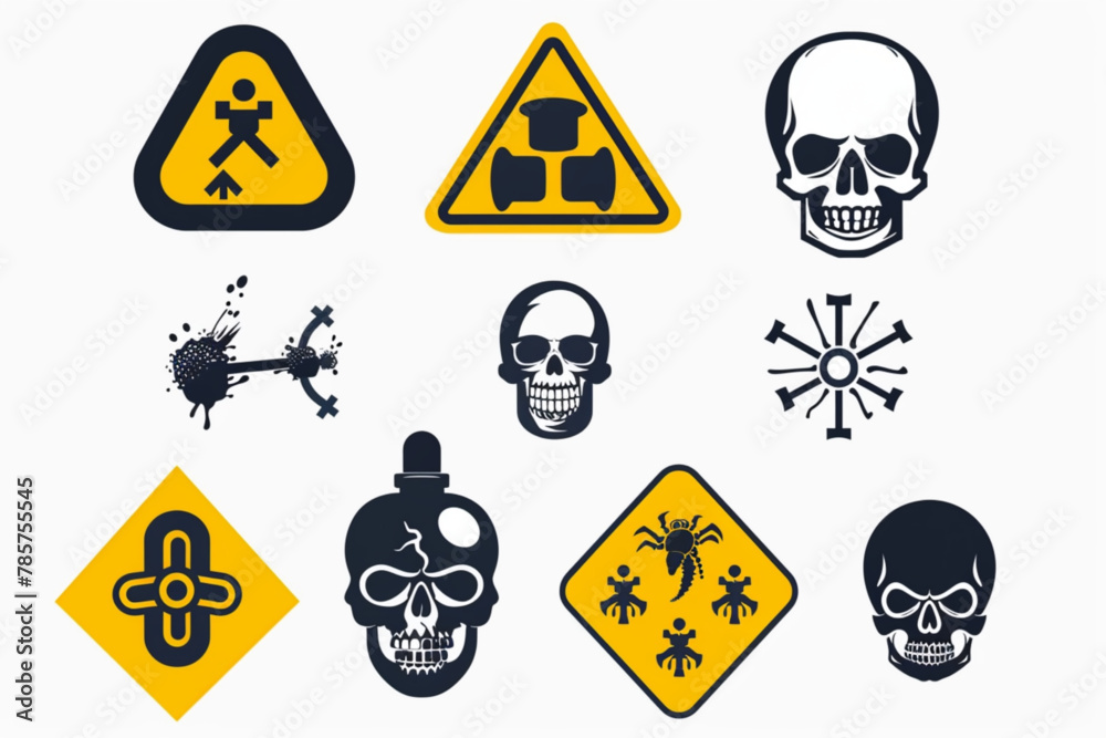 Danger, warning sign icon set. Poison, toxic, biohazard caution sign ...