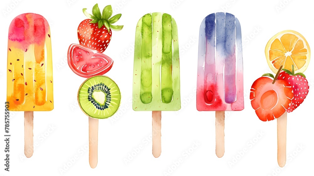 popsicle fruit set collection cut out illustrations hand drawn style ...