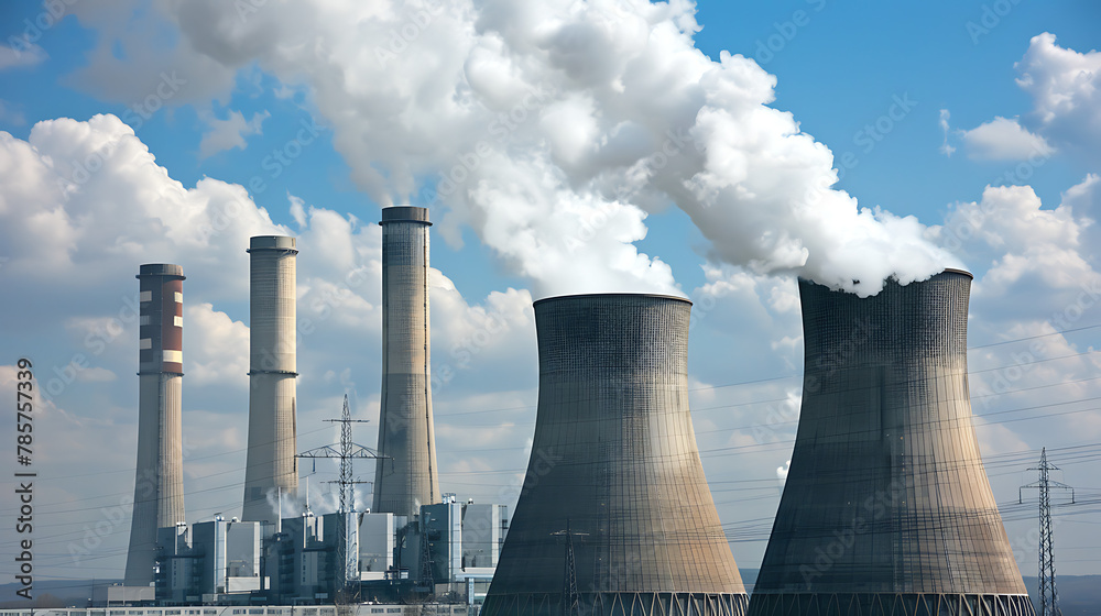 There are four cooling towers visible in the image. These cooling ...