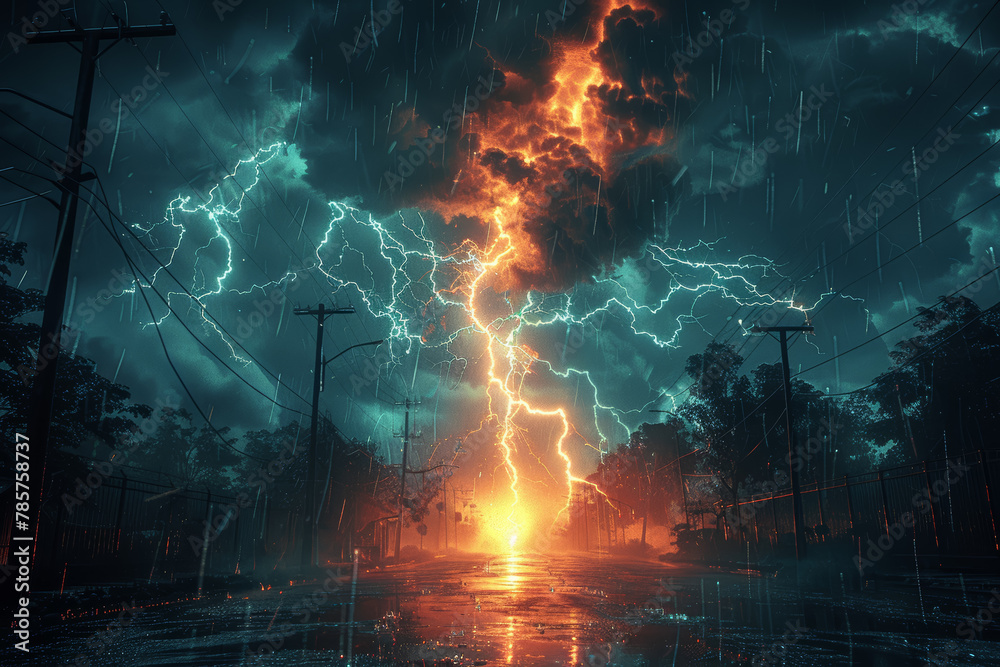 The meeting point of a thunderstorm and a power grid, depicting the ...