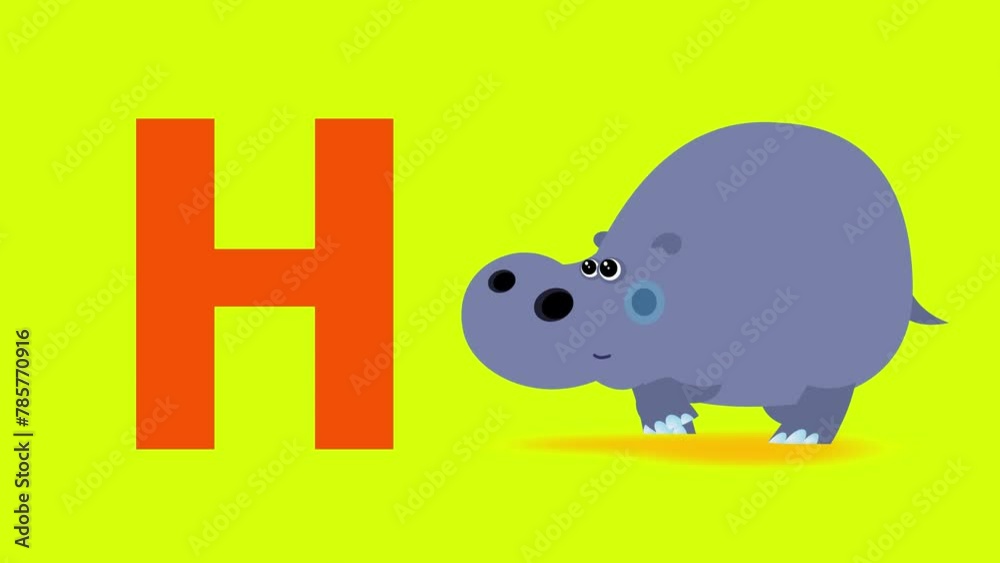 H letter big color like hippopotamus cartoon animation. Animal hippo ...
