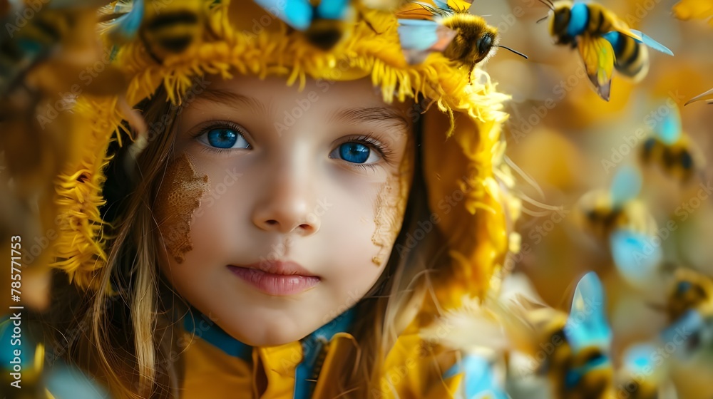 Happy girl wearing a bee costume, Be happy express yourself ...