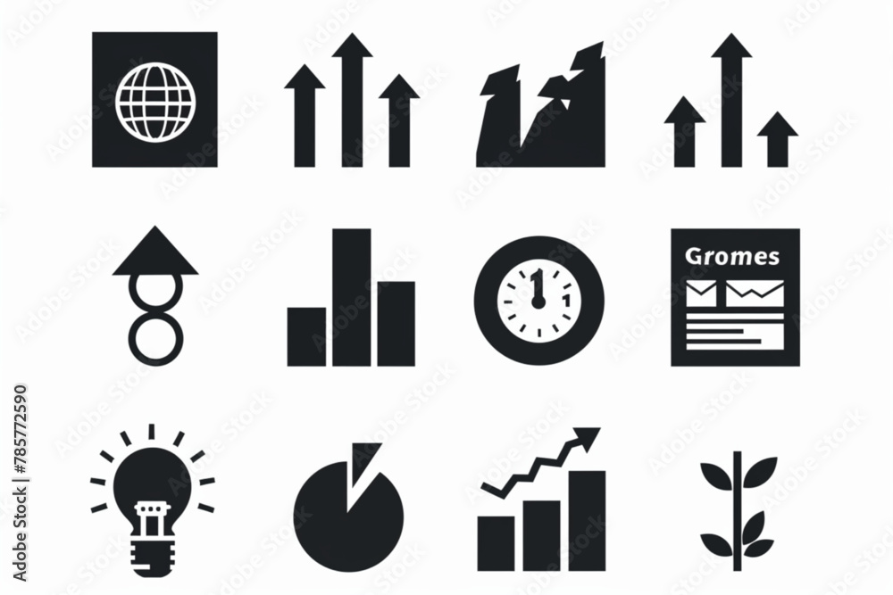 Growth icon set. Containing performance, gain, improvement, grow, chart ...