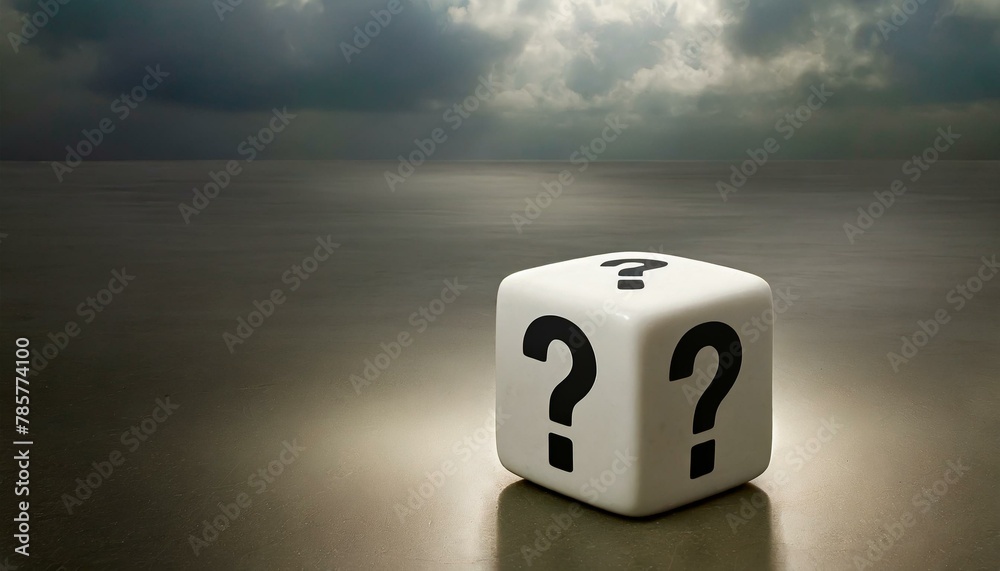 One large dice, question mark all over, simple and easy to see Stock ...