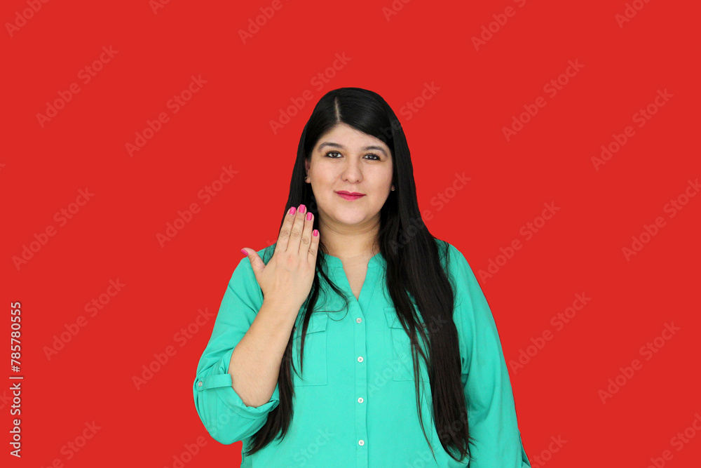 30-year-old Latina adult woman shows Mexican sign language used by deaf ...