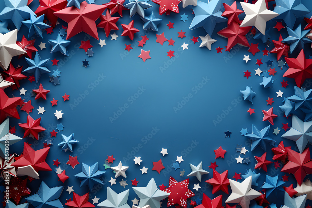 Red, white, and blue memorial day decoration concept with stars and ...