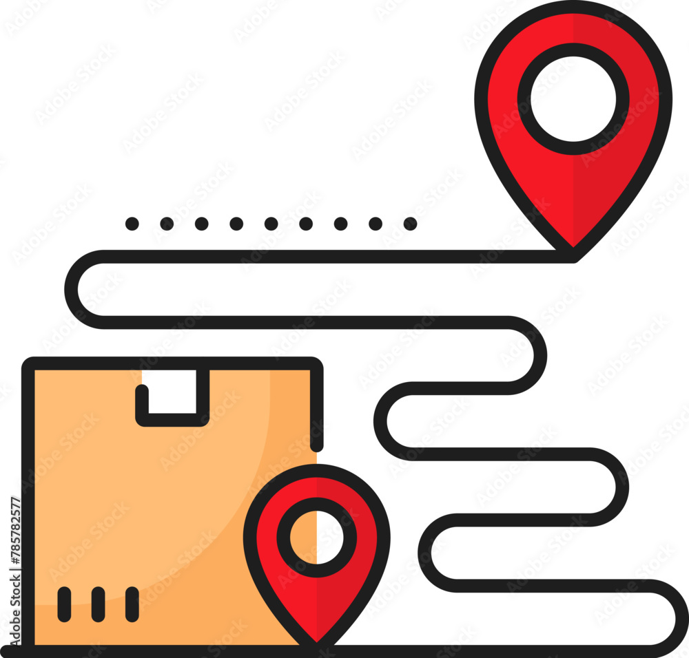 Shipping route color line icon of delivery package tracking with box ...