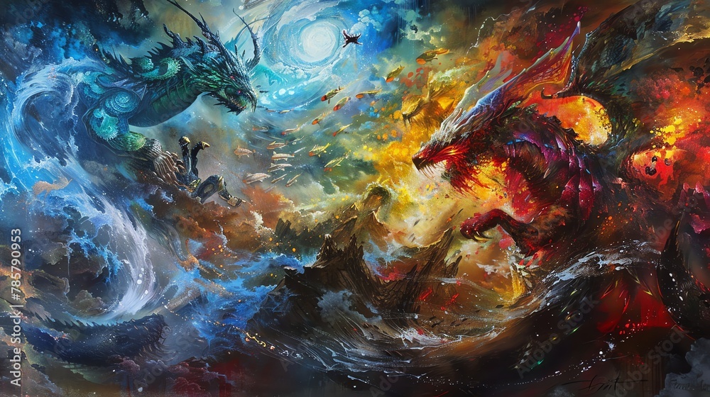 Merge the realms of mythical creatures and extreme sports in a dynamic ...