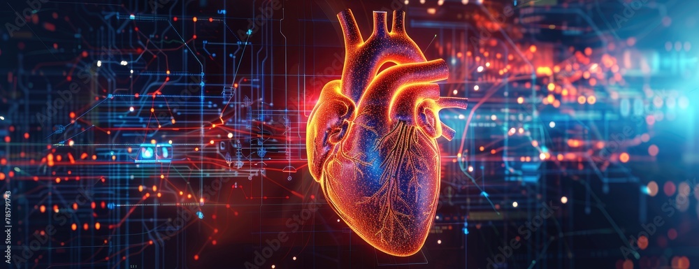 Futuristic human heart with data visualization lines, representation ...