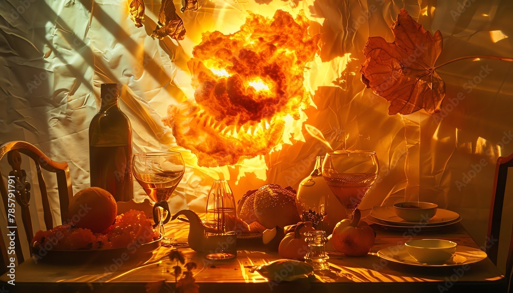 surreal food items morphed into grotesque shapes, mysterious shadows ...