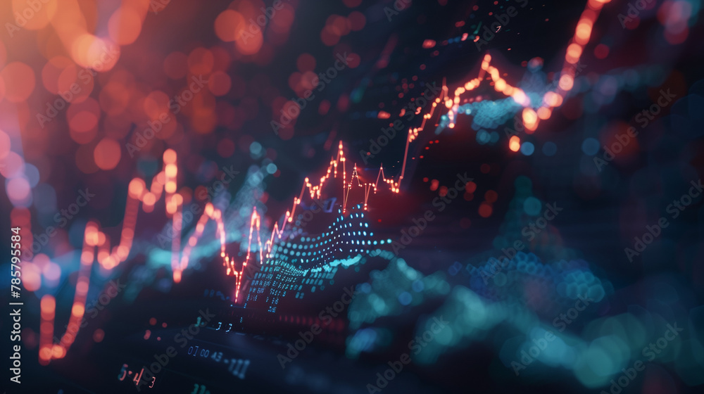 Stock market chart lines, financial graph on technology abstract ...