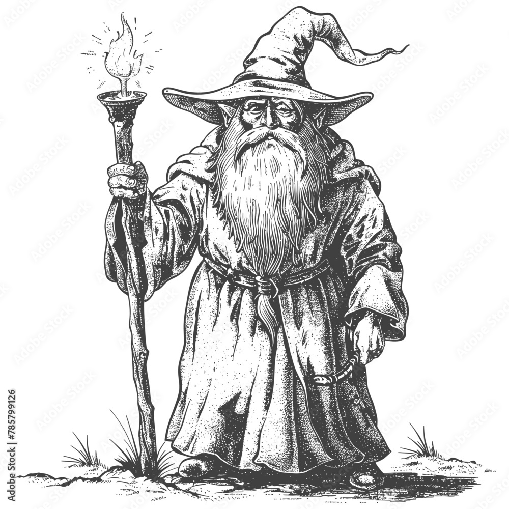 dwarf mage with magical staff full body images using Old engraving ...