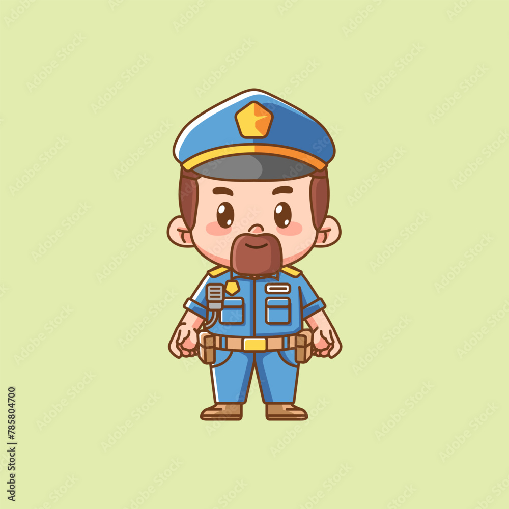 Cute police officer uniform beard kawaii chibi character mascot ...