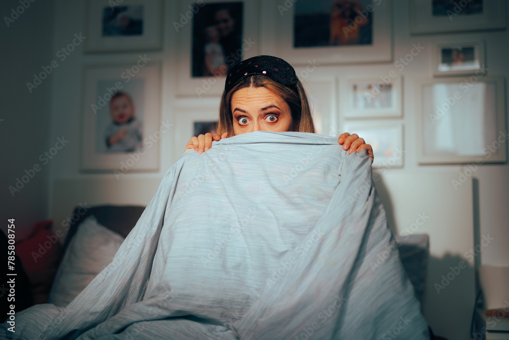 Shy Girlfriend Hiding under the Blanket Feeling Embarrassed. Shocked ...