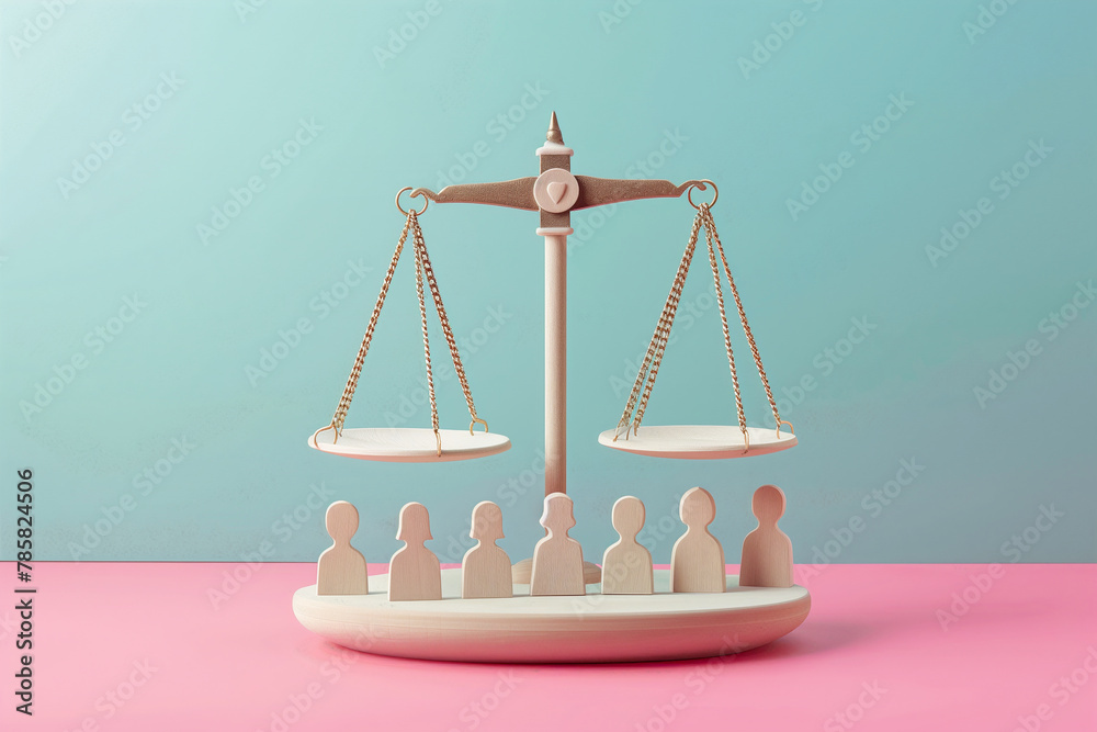 This 3D concept art symbolizes balance and equality with uniform ...