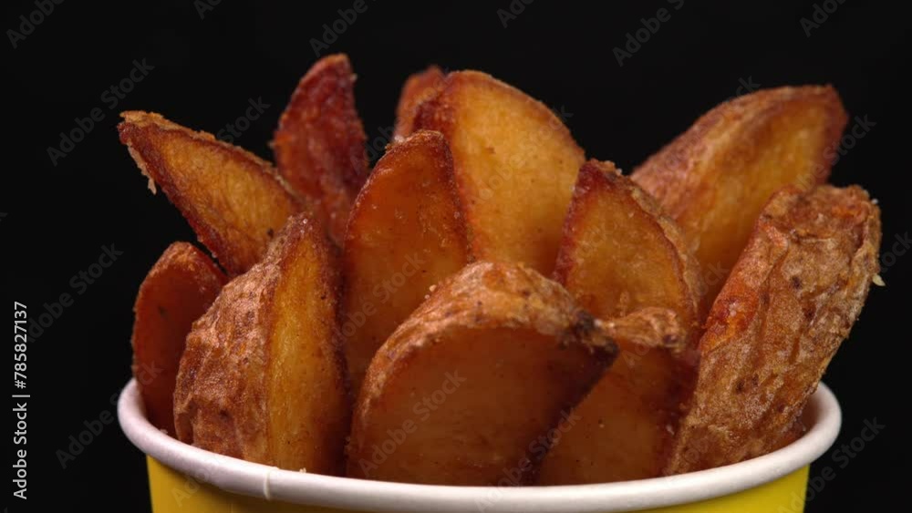 Vidéo Stock Rotating potato wedges or fries in paper cup. Footage ...
