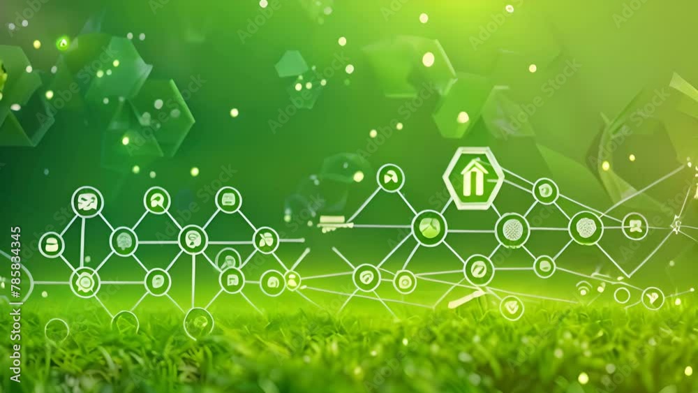 Vidéo Stock environment Icons over the Network connection line on green ...