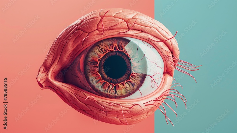 Detailed 3D model of the human eye anatomy, highlighting each layer and ...