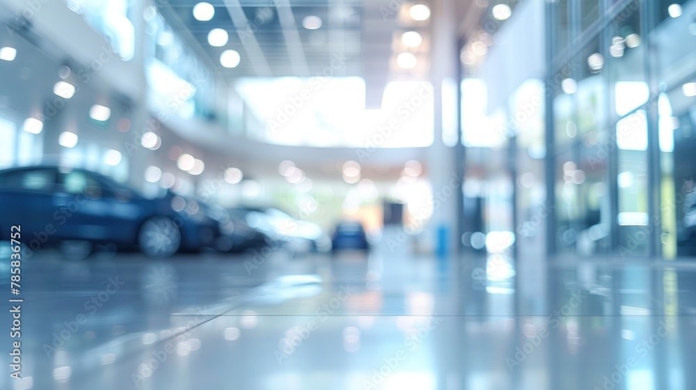 Beautiful blurred background of a modern car showroom interior in ...