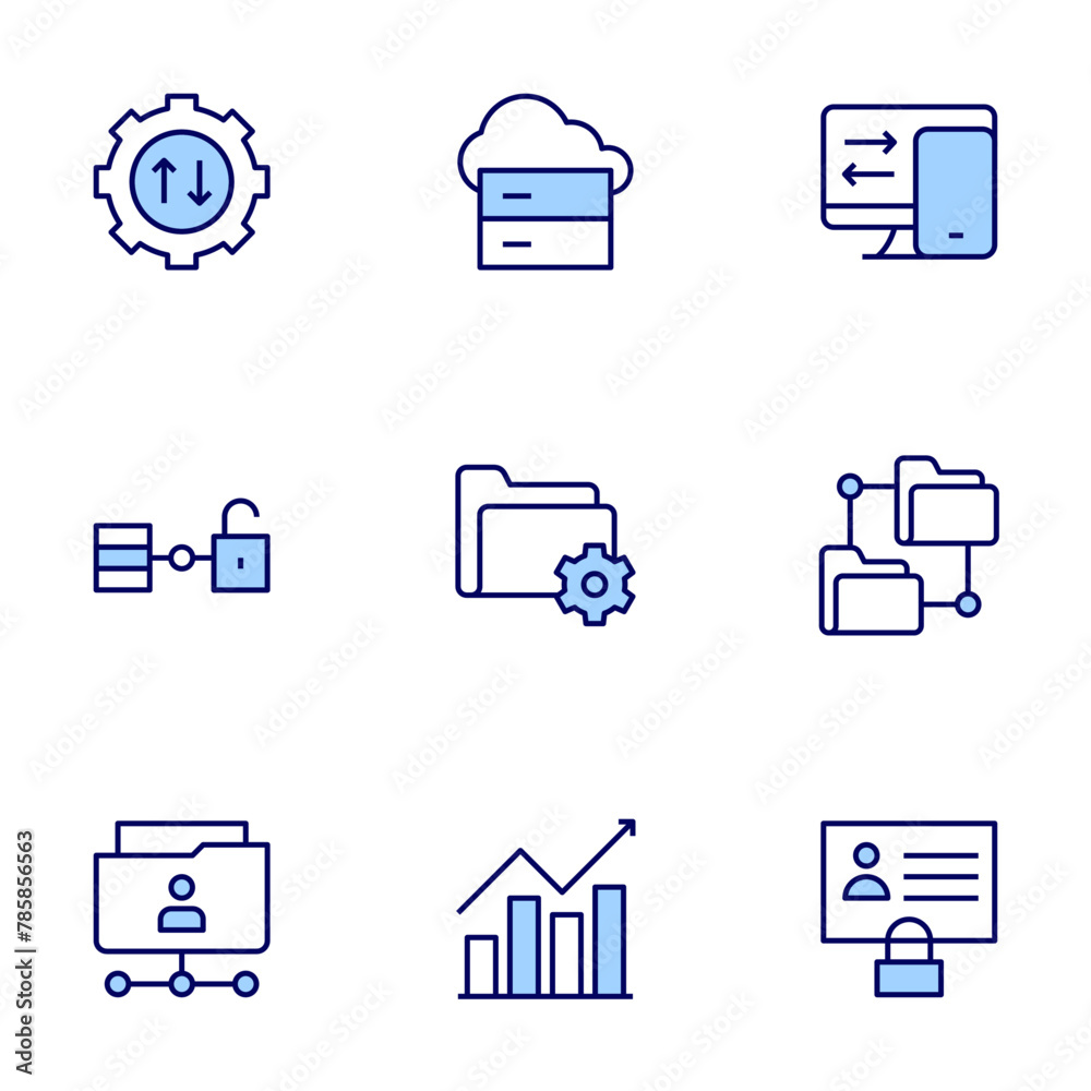 Data icon set. Duo tone icon collection. Editable stroke, cloud data ...