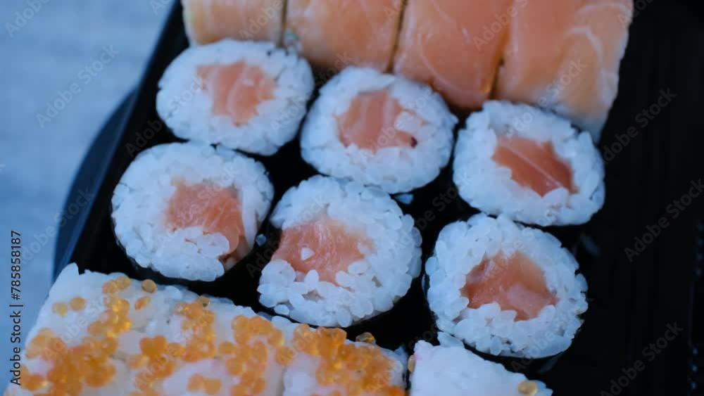 Philadelphia roll sushi on a 360 degree rotating table Stock Video ...